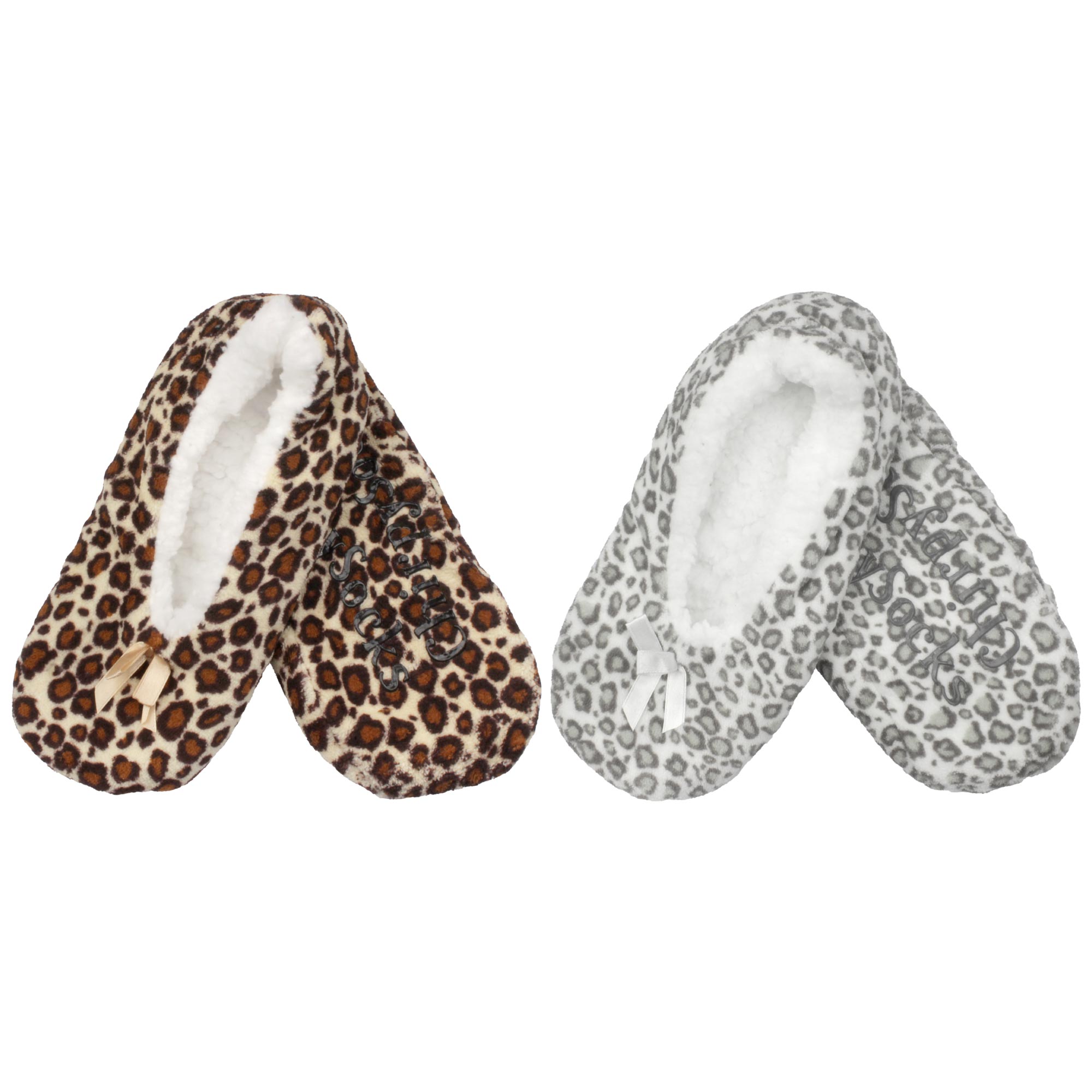 Women's Fuzzy Cheetah Print Non-Slip Lined Slipper Socks