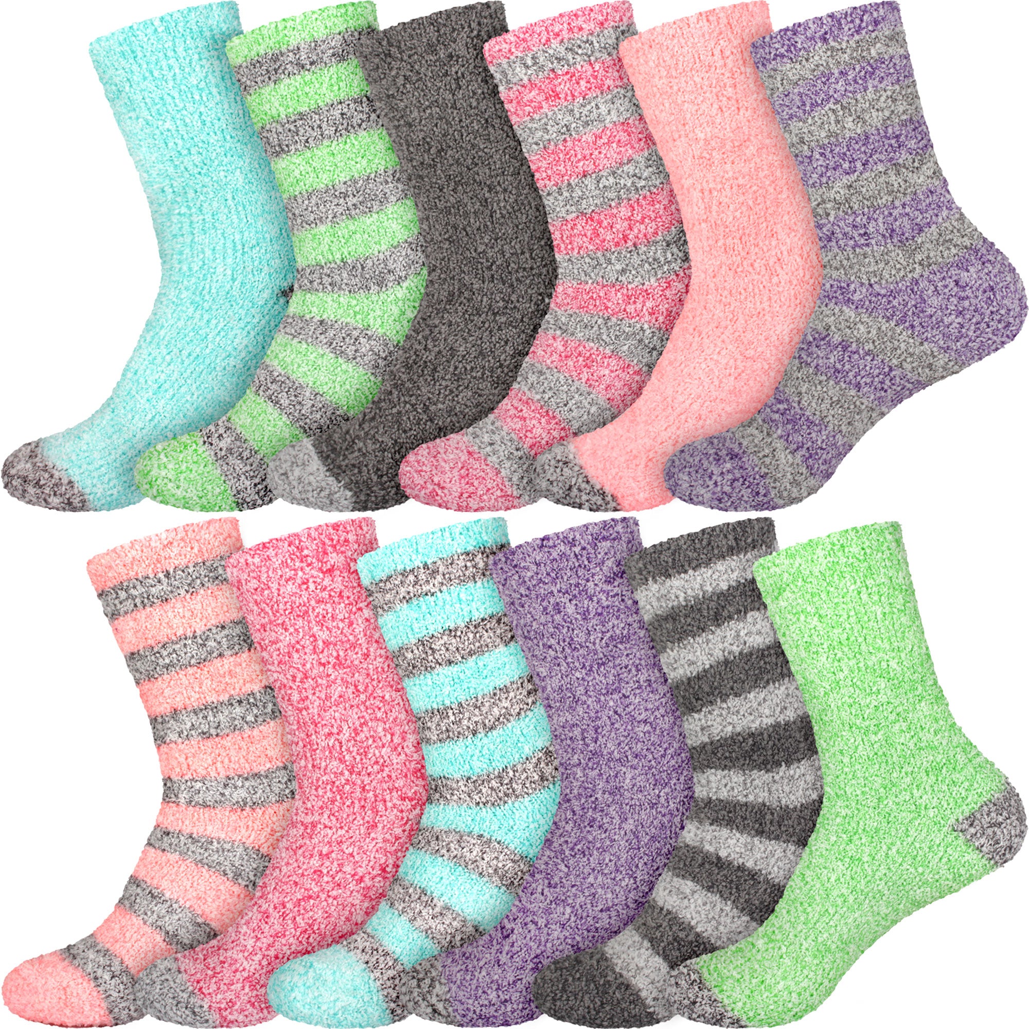 Fuzzy Solid/Striped Colored Socks