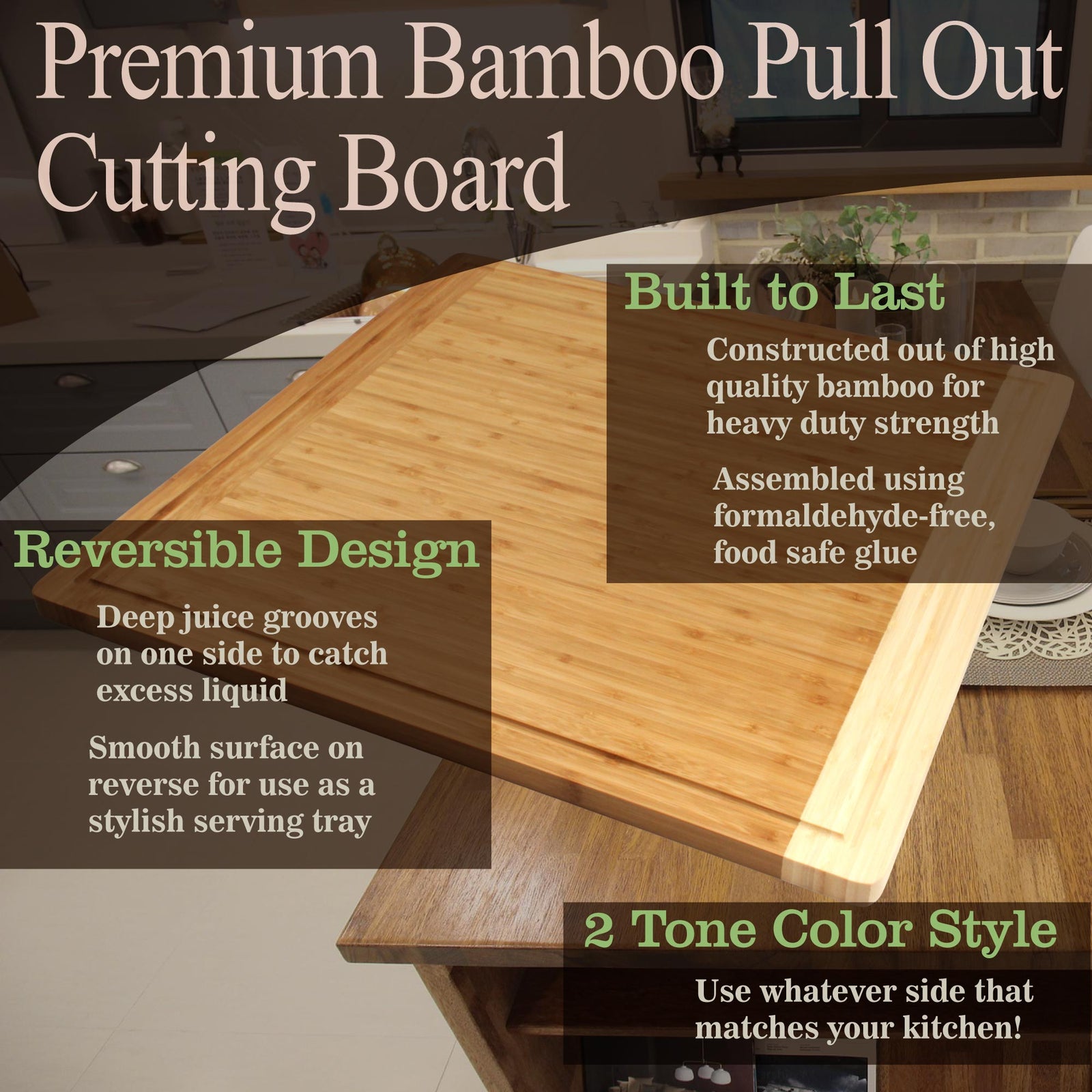 Premium Universal Bamboo Pull-Out Cutting Board - 8 Sizes