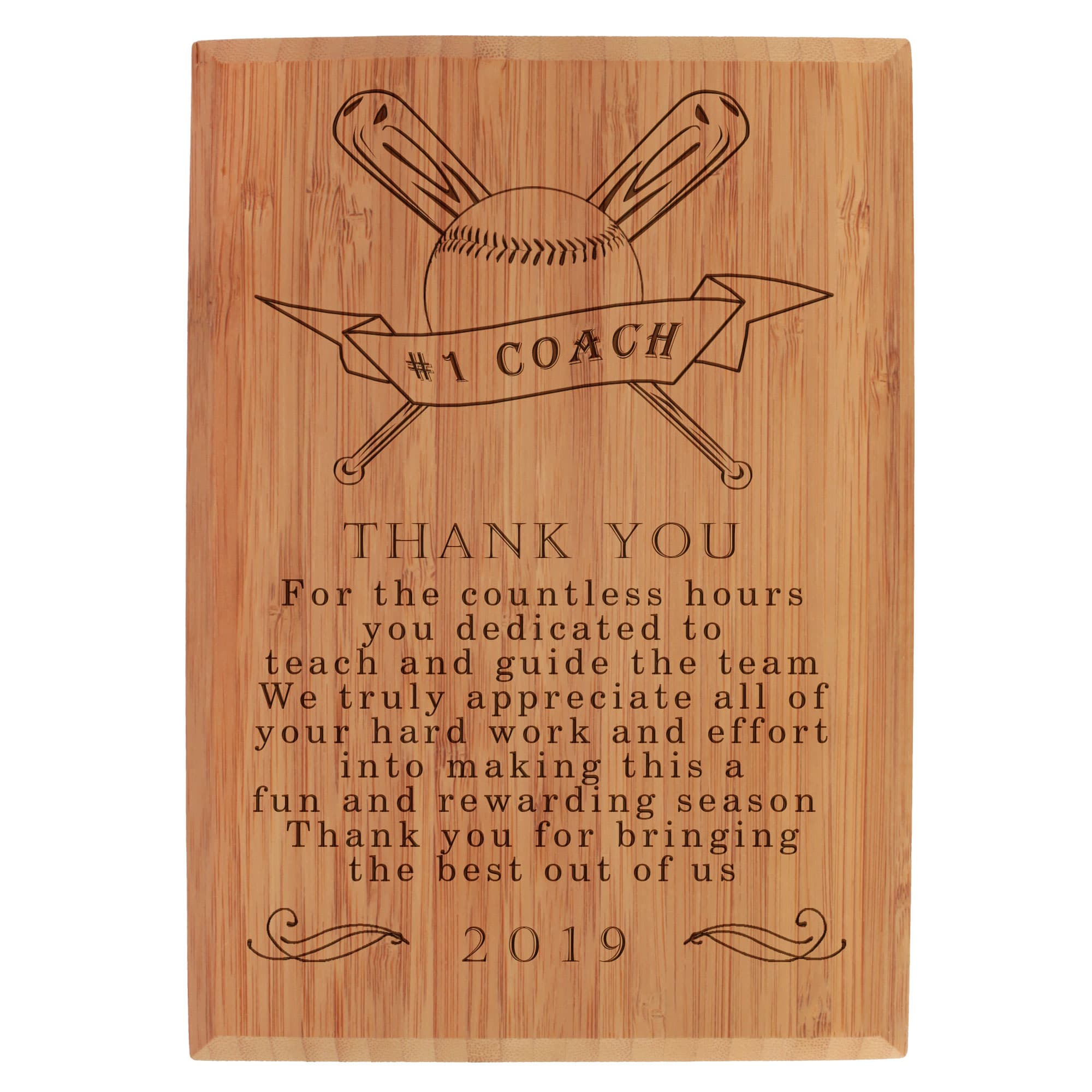Custom Laser Engraved Thank You Coach Bamboo Plaque
