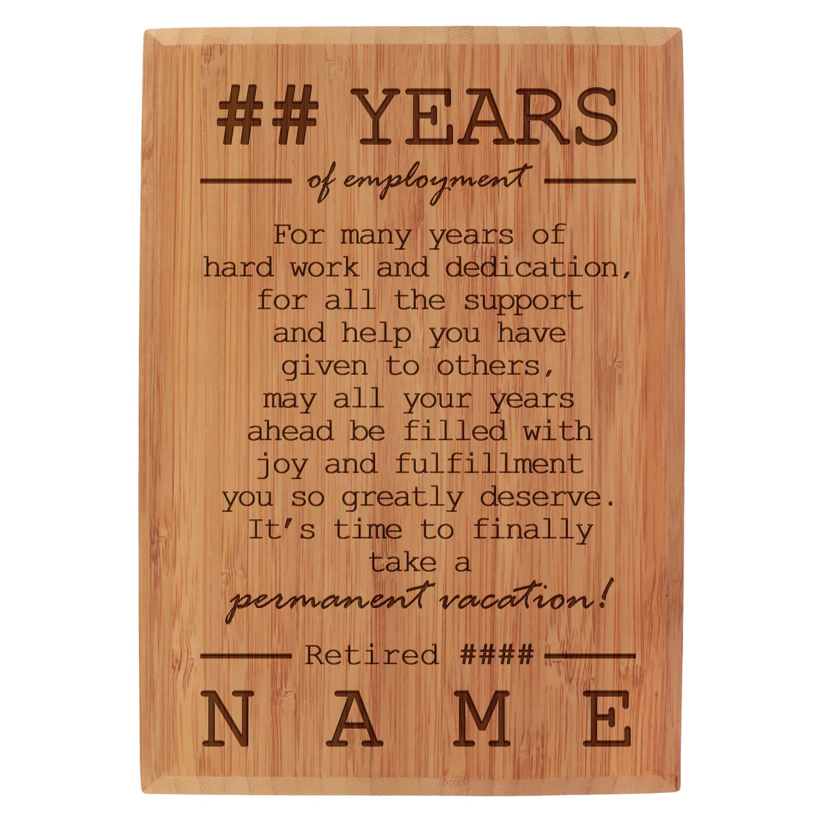 Custom Laser Engraved Retirement Bamboo Plaque