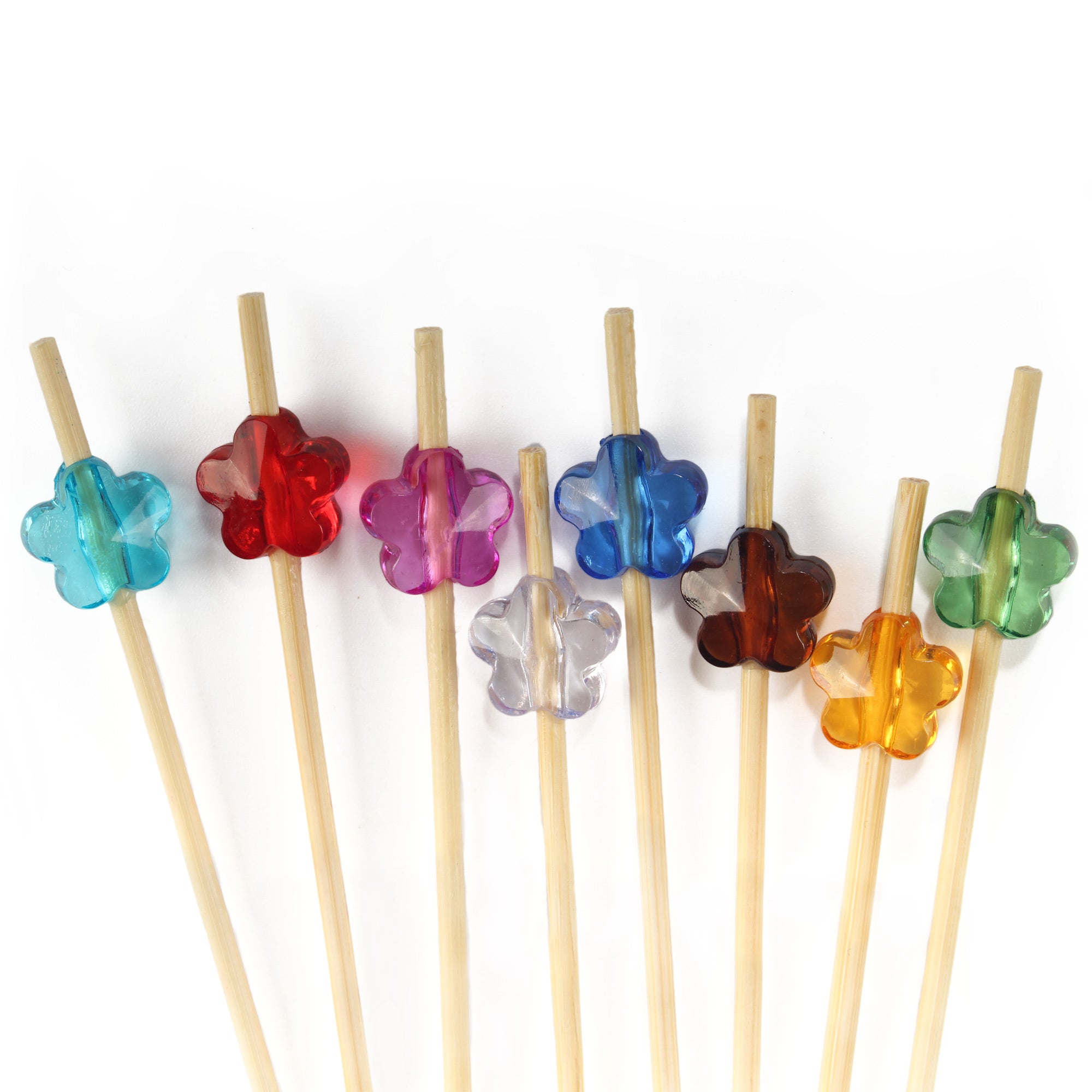 4.7" Decorative Acrylic Flower End Bamboo Cocktail Picks - 9 Assorted ...
